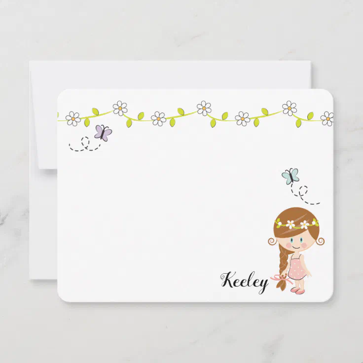 Personalized Spring Flower Little Girl Note Cards | Zazzle