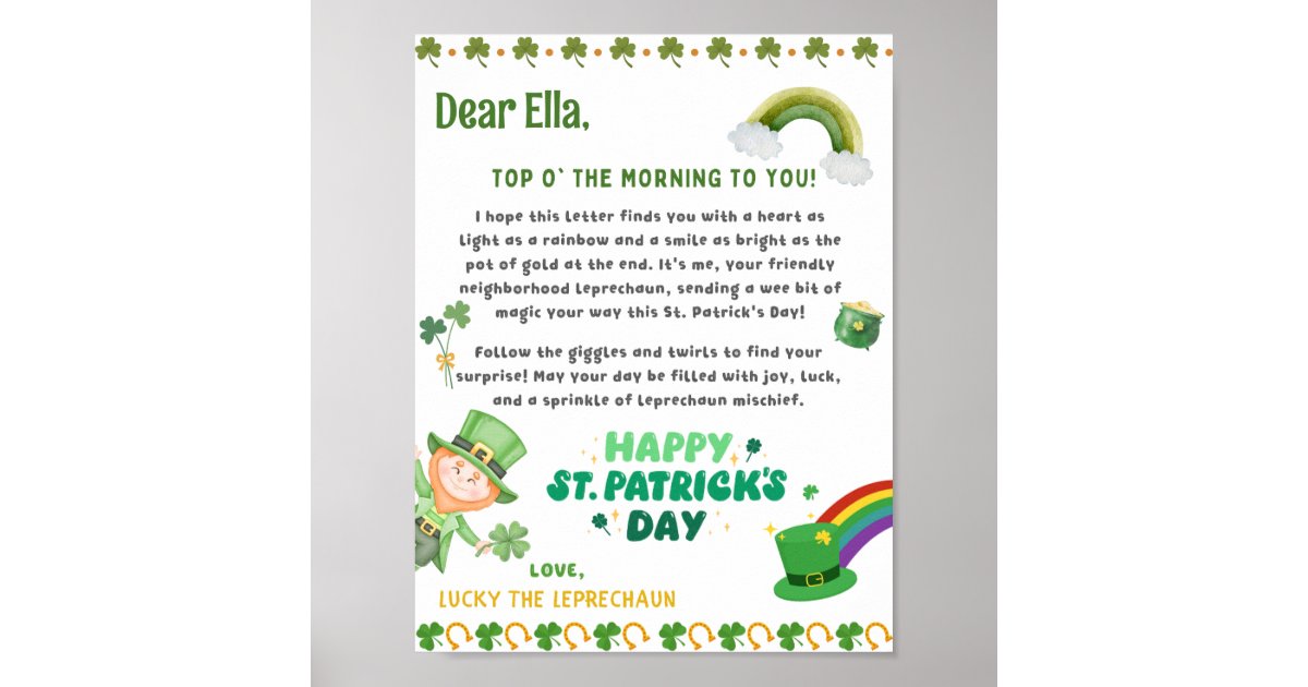 Personalized St Patrick's Leprechaun Letter Poster | Zazzle