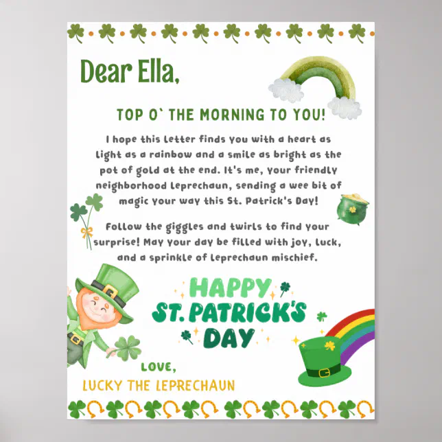 Personalized St Patrick's Leprechaun Letter Poster | Zazzle