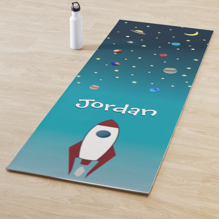 Personalized Stars Rocket Planets Outer space Blue Yoga Mat | Zazzle.com