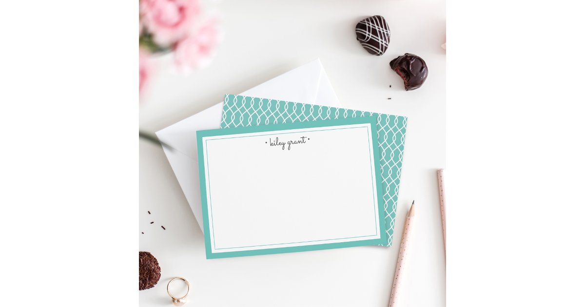 Personalized Stationery Flat Card | Turquoise | Zazzle