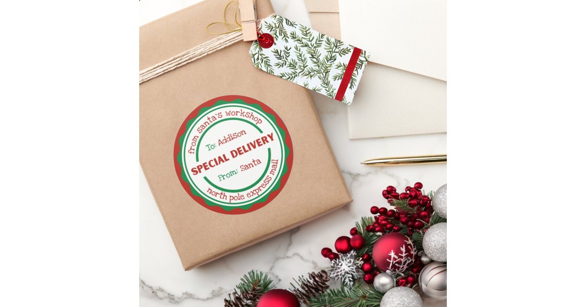 Personalized Sticker Special Delivery from Santa | Zazzle