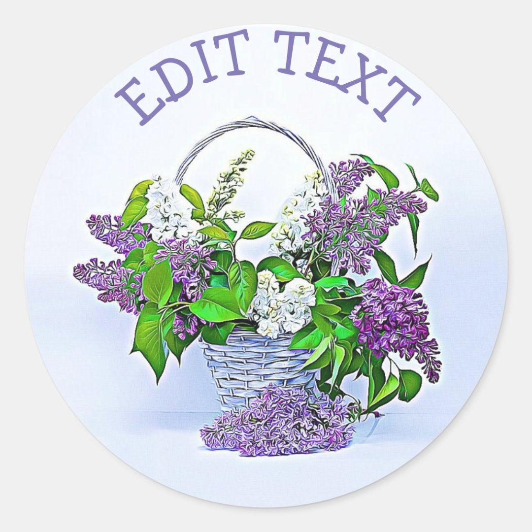 Personalized Stickers Purple Lilacs Basket | Zazzle