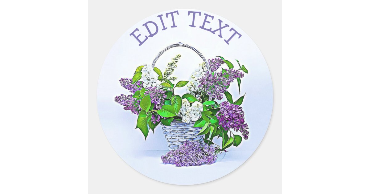 Personalized Stickers Purple Lilacs Basket | Zazzle
