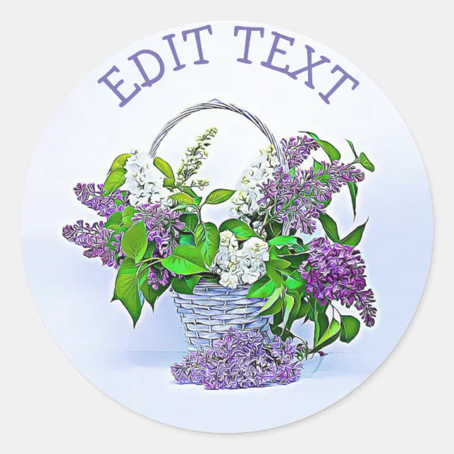 Personalized Stickers Purple Lilacs Basket | Zazzle