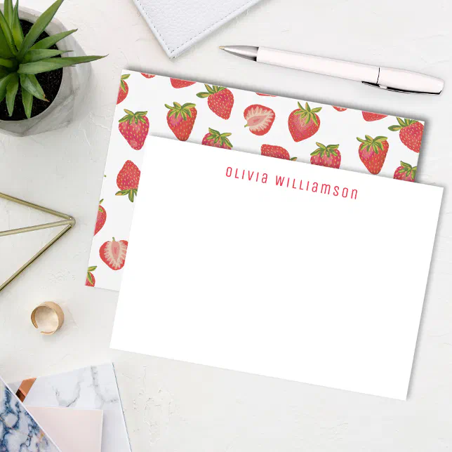 Personalized Strawberry pattern Note Card | Zazzle