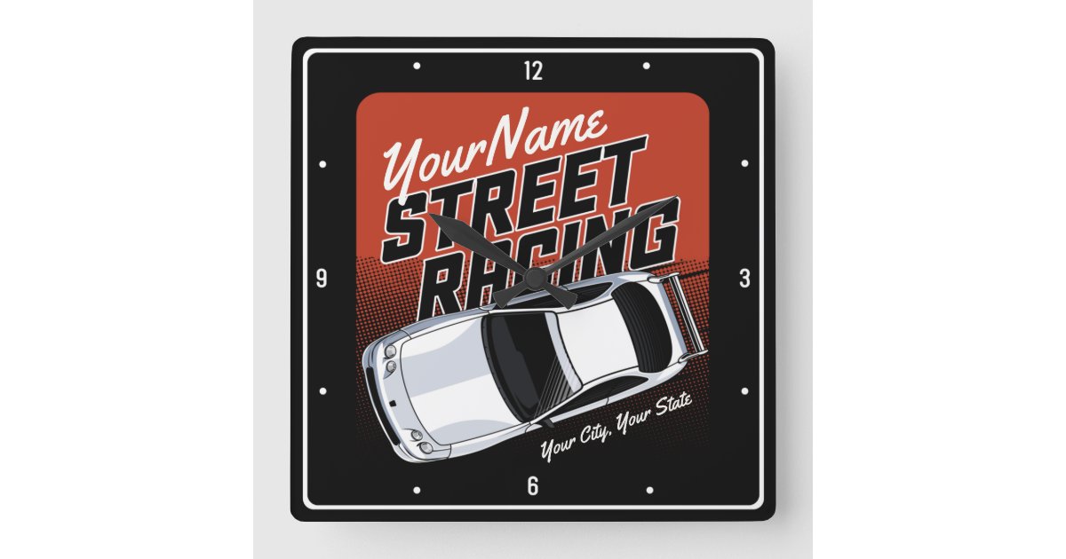 Personalized Street Racing Race Car Motorsport Clock | Zazzle