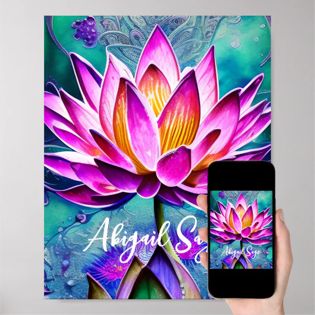 Personalized Stunning Pink Lotus Flower Portrait Poster | Zazzle