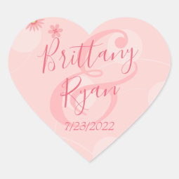 Personalized Summer Floral Pretty Pink Wedding Heart Sticker | Zazzle