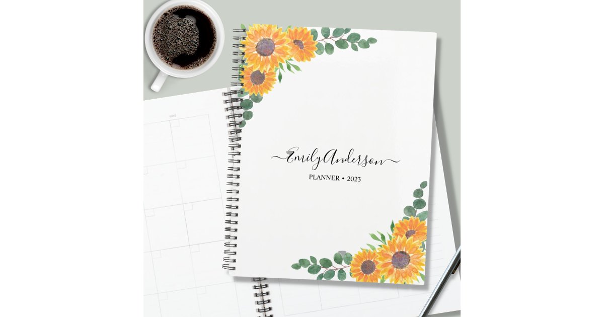 Personalized Sunflower Eucalyptus 2023 Planner | Zazzle