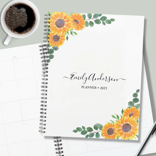 Personalized Sunflower Eucalyptus 2023 Planner | Zazzle