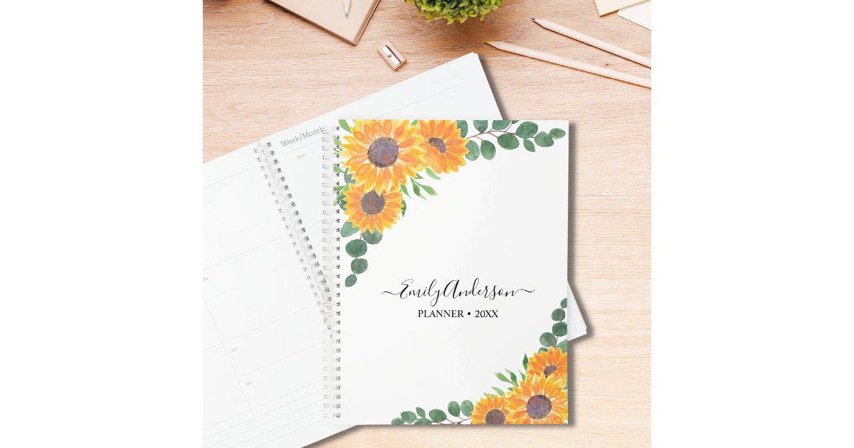 Personalized Sunflower Eucalyptus Planner | Zazzle