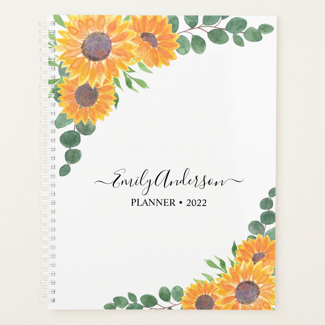 Personalized Sunflower Eucalyptus Planner | Zazzle