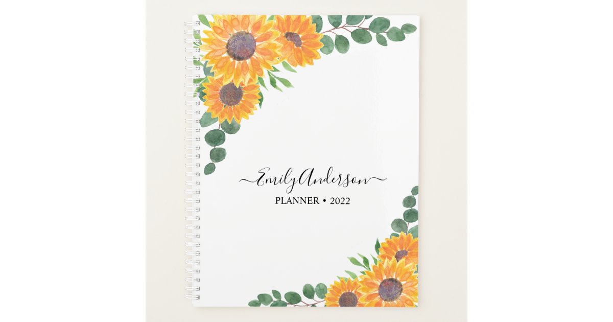 Personalized Sunflower Eucalyptus Planner | Zazzle