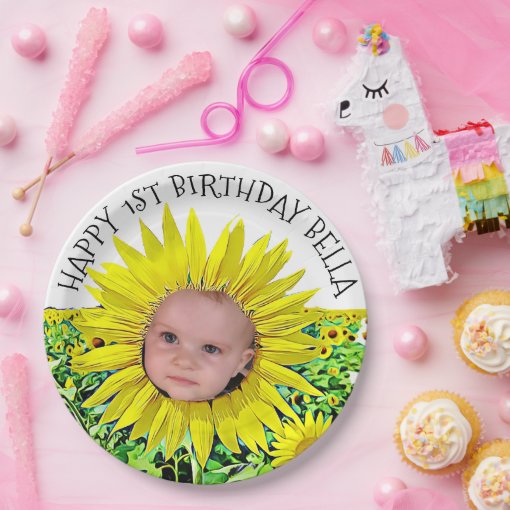 Personalized Sunflower First Birthday Plates | Zazzle