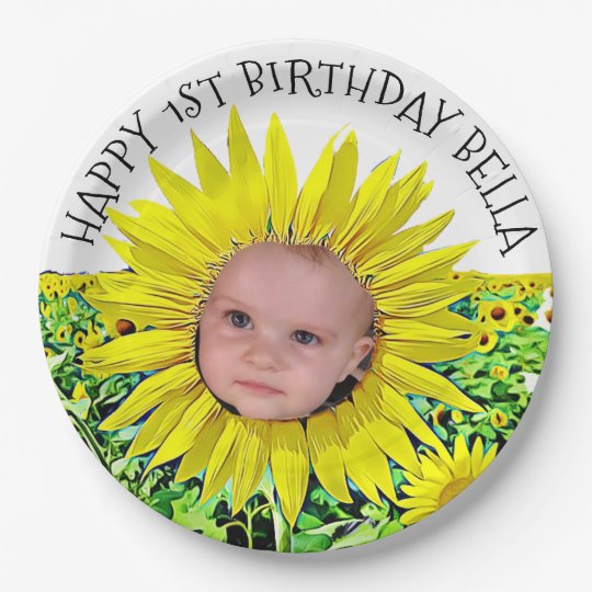 Personalized Sunflower First Birthday Plates | Zazzle.com