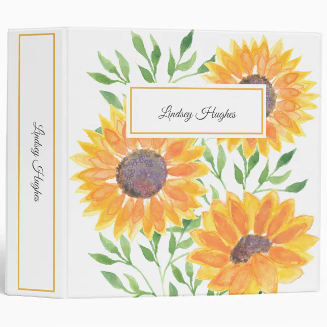Personalized Sunflower Foliage 3 Ring Binder | Zazzle