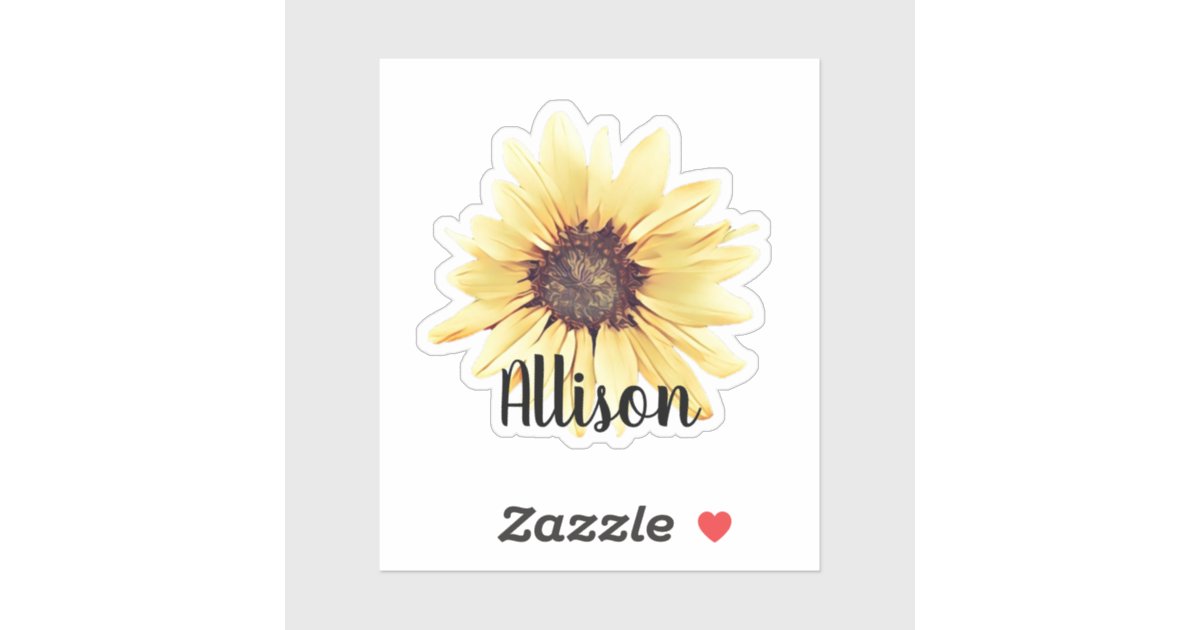 Personalized Sunflower Name Sticker | Zazzle