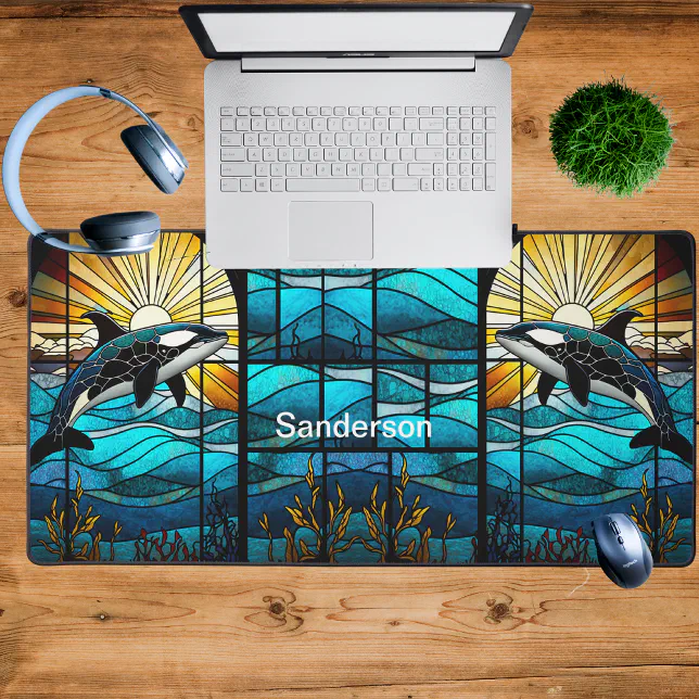 Personalized Sunset Ocora Black Blue Ocean Desk Mat | Zazzle