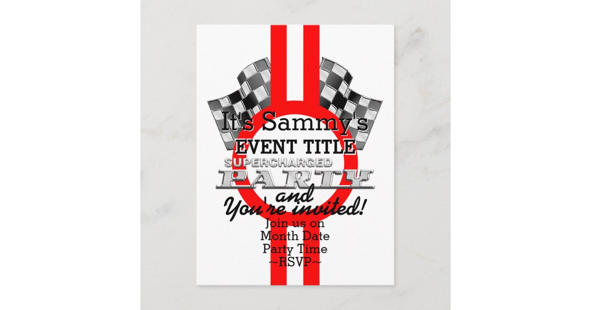 Personalized Supercharged Performance Party Invitation Postcard | Zazzle