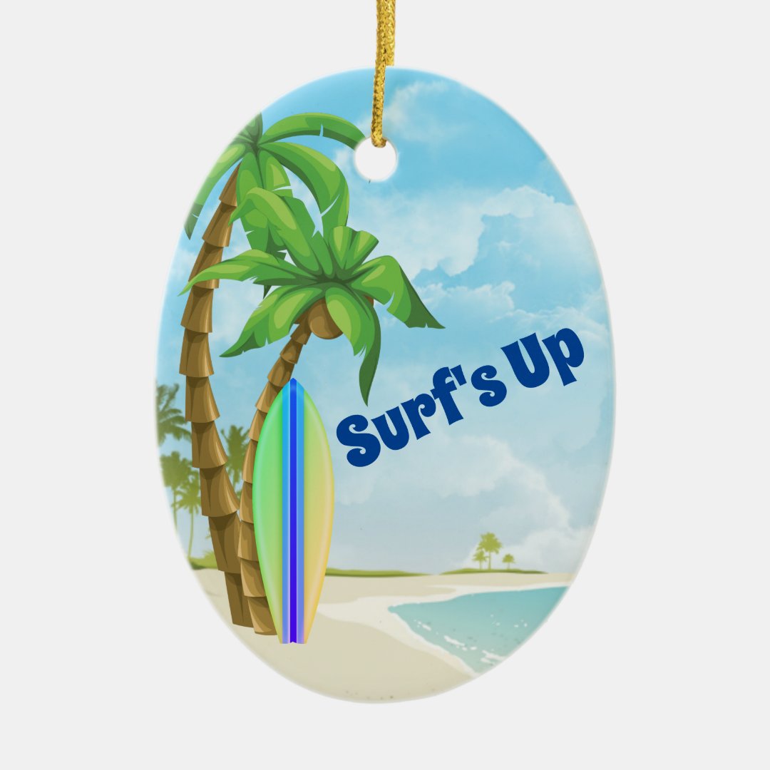 Personalized Surfboard Beach Surfing Christmas Ceramic Ornament | Zazzle
