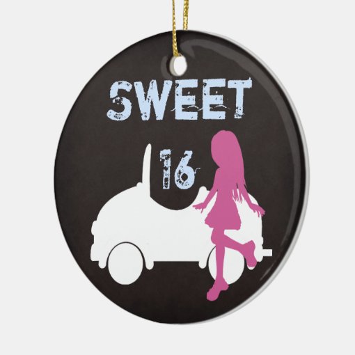 Personalized Sweet 16 Girl and Car ~ Pink, Blue Ceramic Ornament | Zazzle