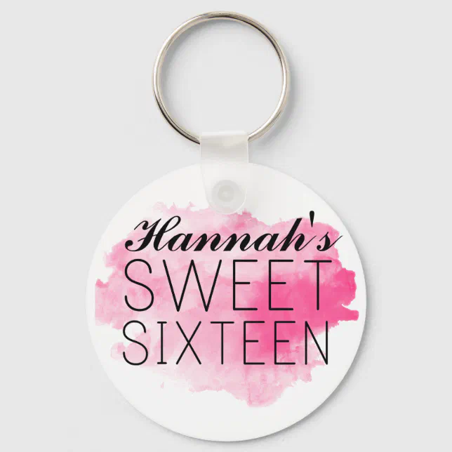 Personalized Sweet 16 Keychain Favor/Gift Pink | Zazzle