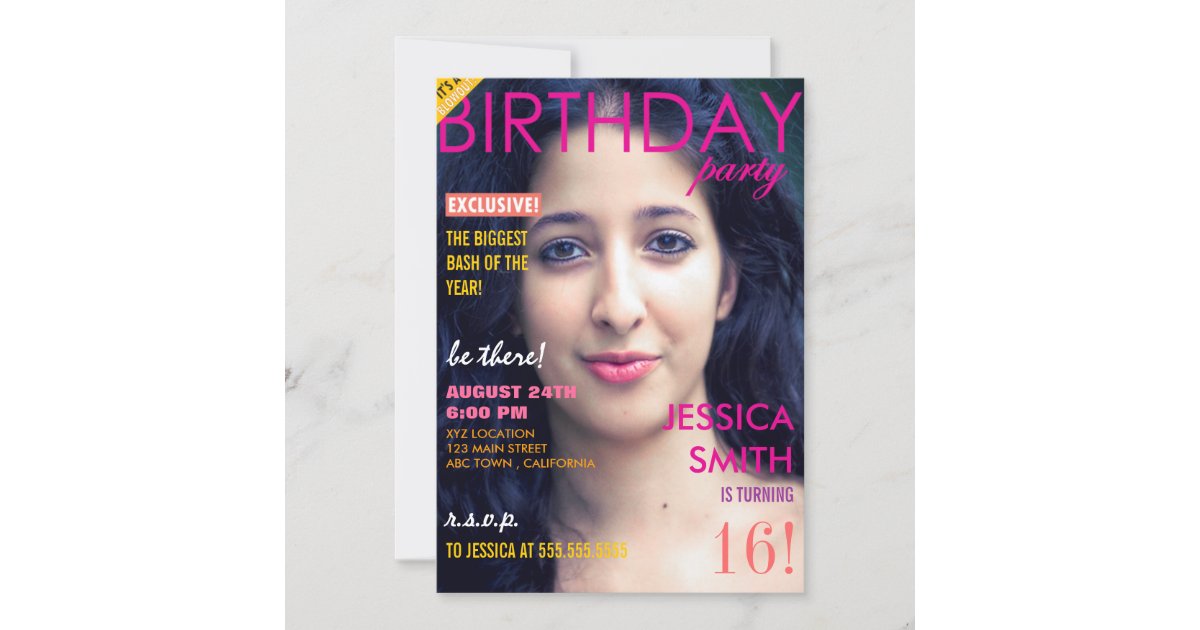 Personalized Sweet 16 Magazine Cover Photo Invites | Zazzle