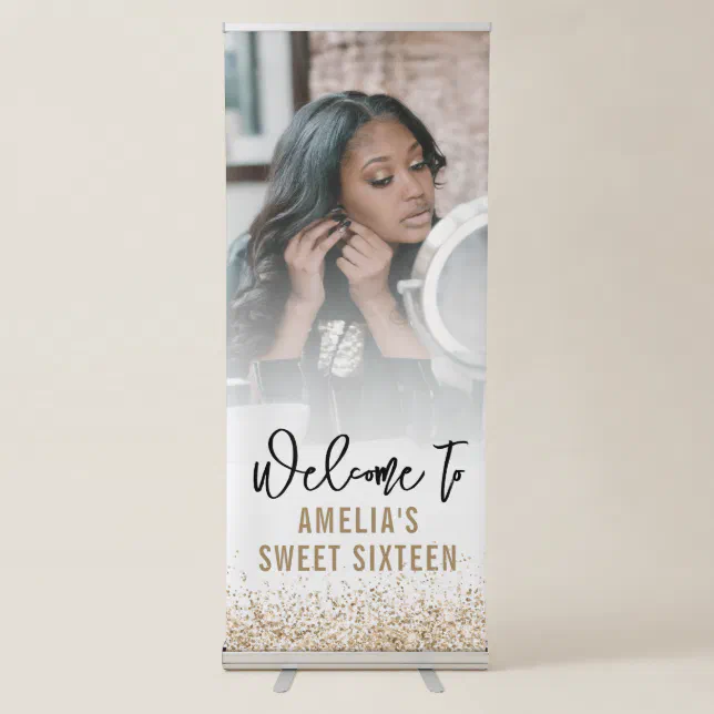 Personalized Sweet 16 Welcome Sign Gold Glitter | Zazzle