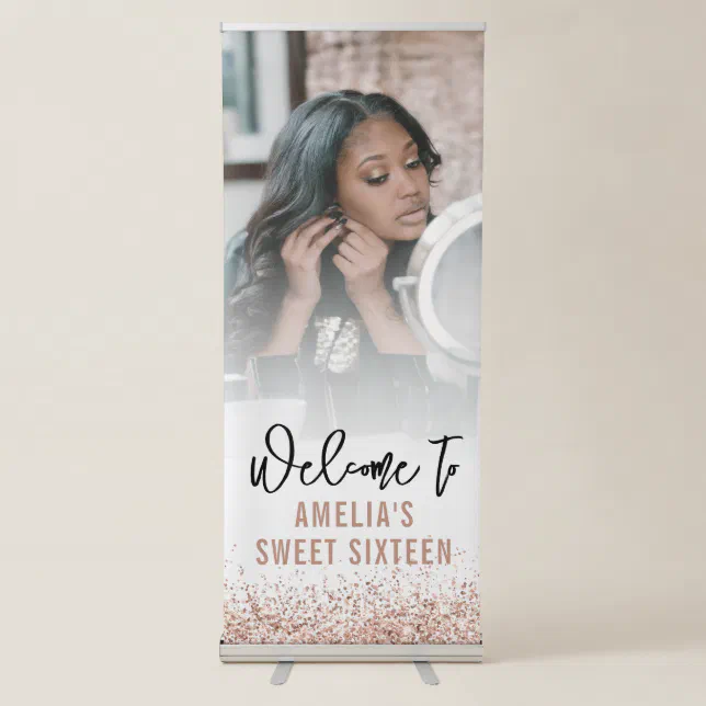 Personalized Sweet 16 Welcome Sign Pink Glitter | Zazzle