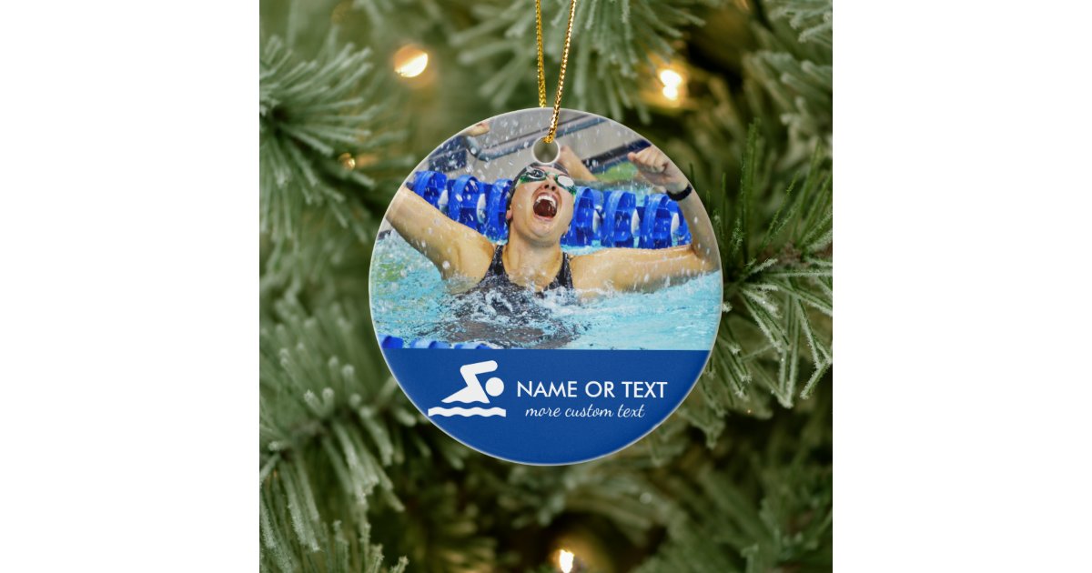 Personalized Swimming Photo Christmas Ceramic Ornament | Zazzle