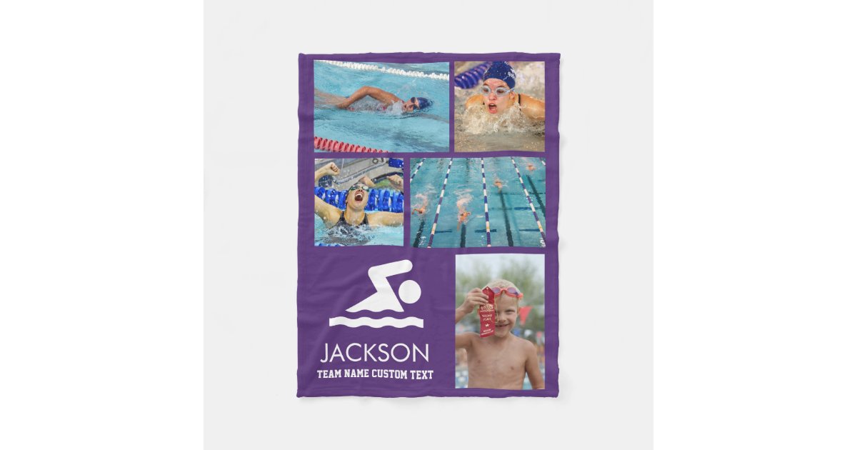 Personalized Swimming Photo Collage Swim Logo Fleece Blanket | Zazzle
