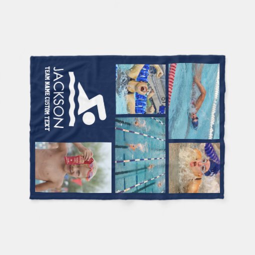 Personalized Swimming Photo Collage Swimmer's Name Fleece Blanket | Zazzle