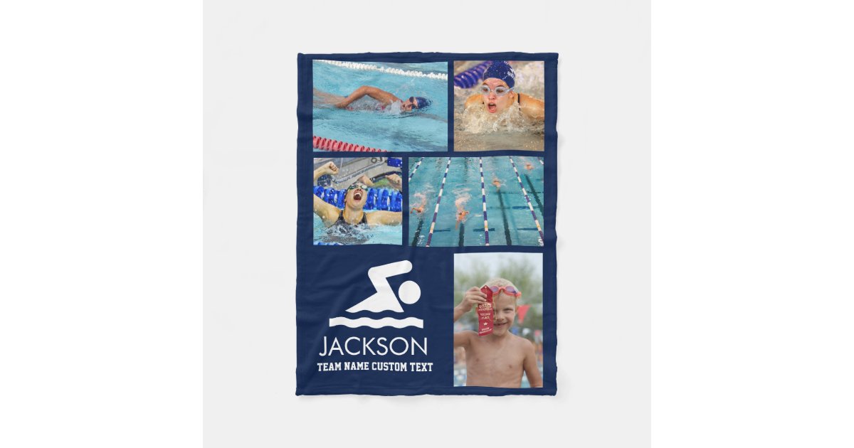 Personalized Swimming Photo Collage Swimmer's Name Fleece Blanket | Zazzle