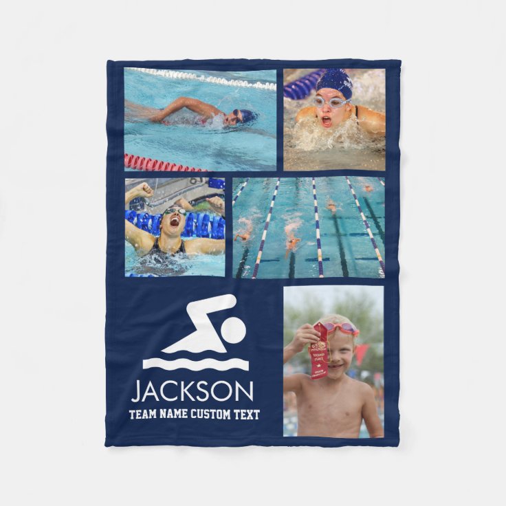 Personalized Swimming Photo Collage Swimmer's Name Fleece Blanket | Zazzle