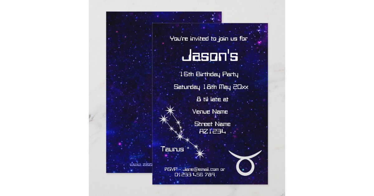 Personalized Taurus Zodiac Galaxy Party Invitation | Zazzle