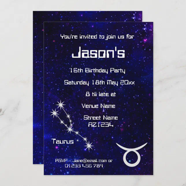Personalized Taurus Zodiac Galaxy Party Invitation | Zazzle