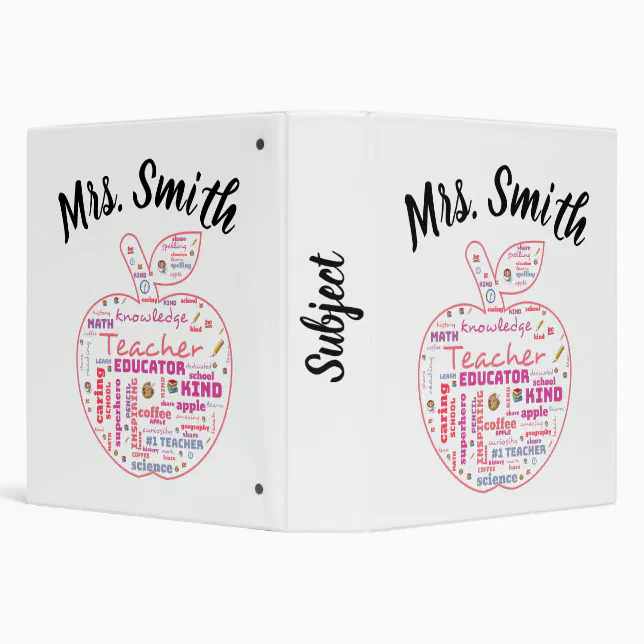 Personalized Teacher Apple Word Art 3 Ring Binder | Zazzle