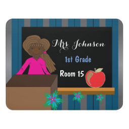 Personalized Teacher Blue Classroom Door Sign | Zazzle