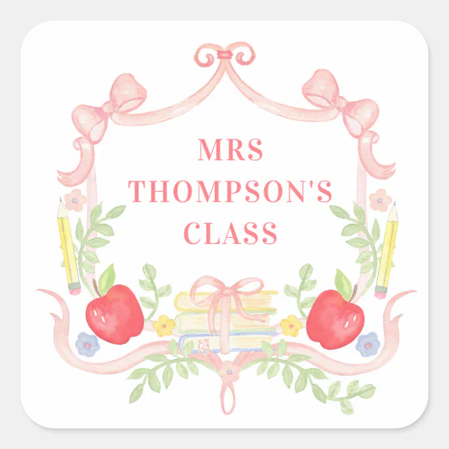 Personalized Teacher | Classroom Crest Square Sticker | Zazzle