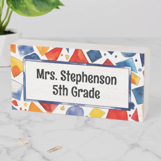 Personalized Teacher Classroom Name Geometric Art Wooden Box Sign | Zazzle