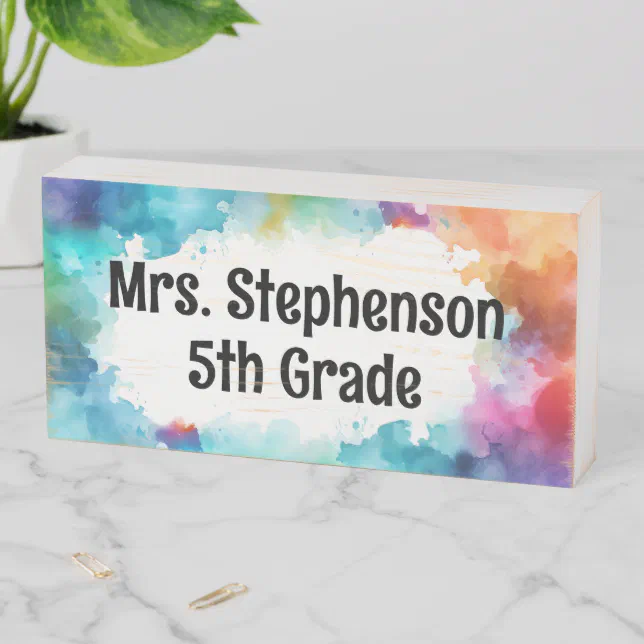 Personalized Teacher Classroom Name Rainbow Art Wooden Box Sign | Zazzle