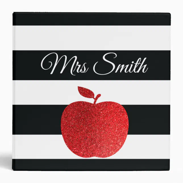 Personalized Teacher Glitter Apple 3 Ring Binder | Zazzle