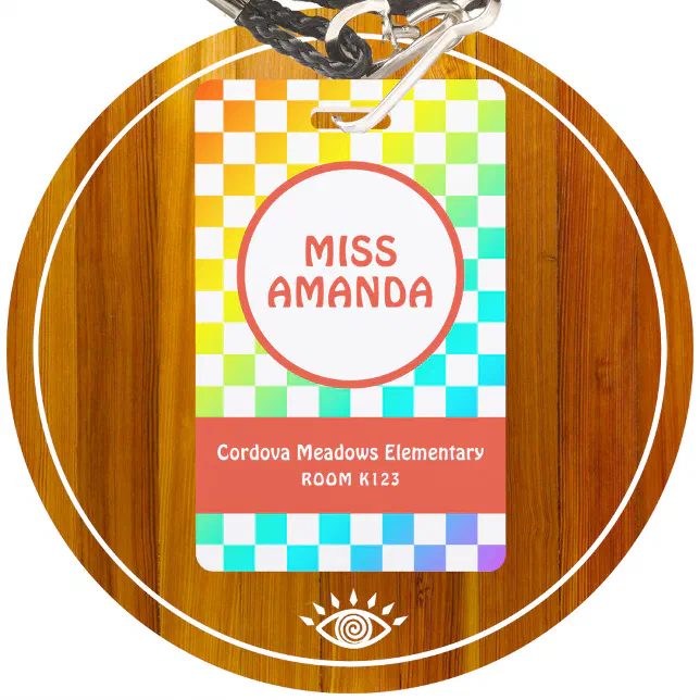 Personalized Teacher Name Tag ID Badge Checkered | Zazzle
