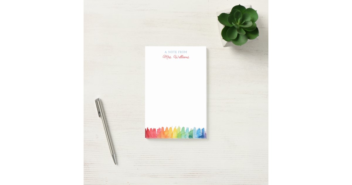 Personalized Teacher Notepad Rainbow Watercolor | Zazzle