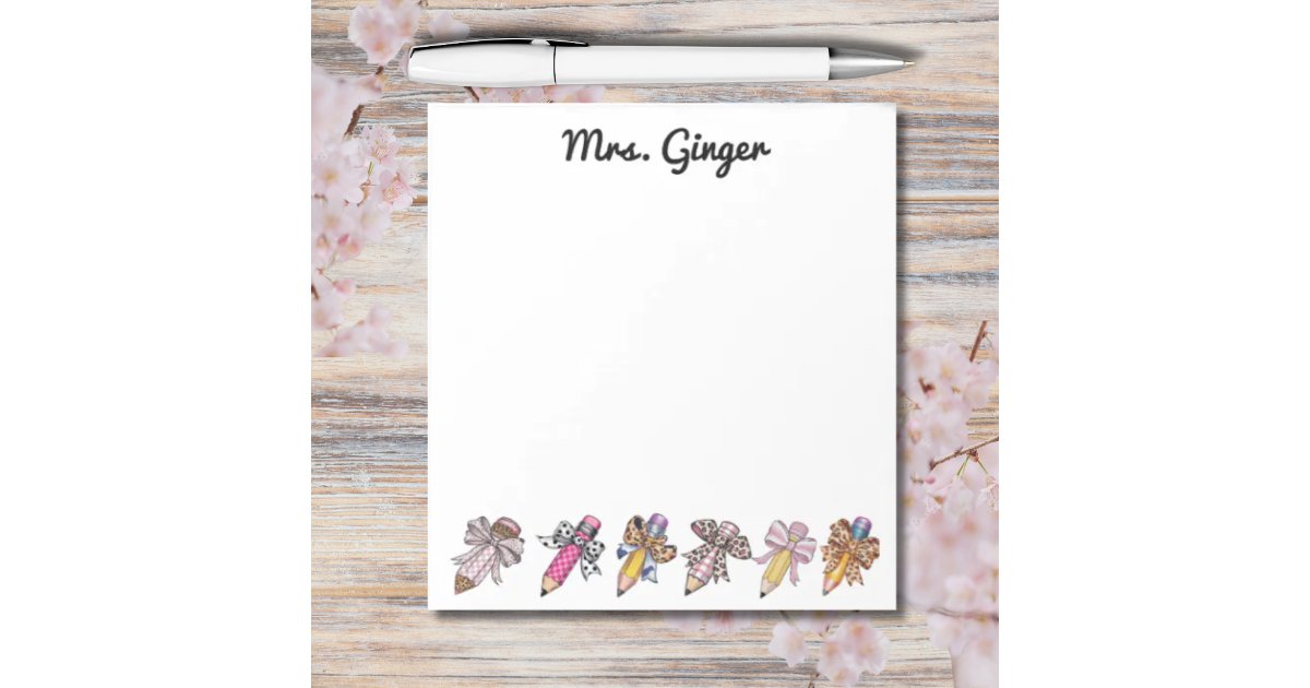 Personalized teacher pencils animal print bows notepad | Zazzle