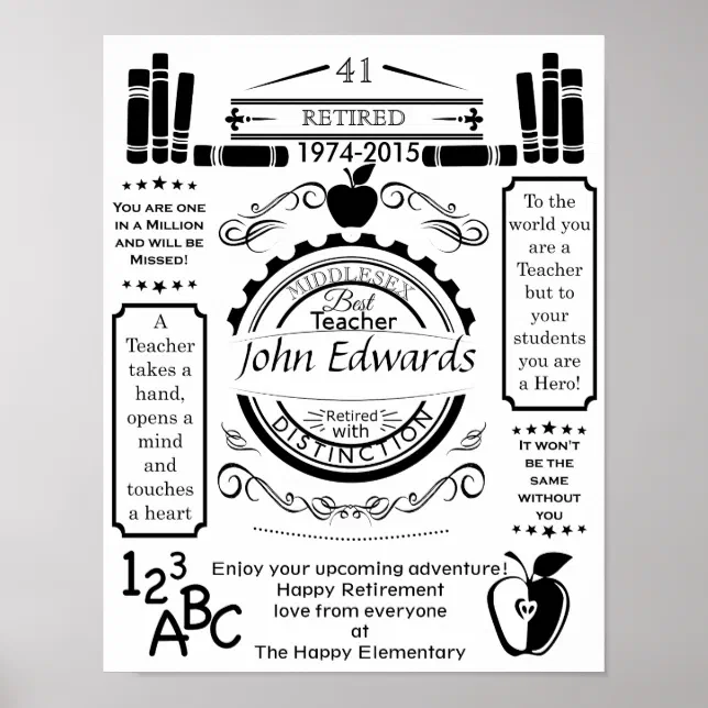 Personalized teacher Retirement Poster apple | Zazzle