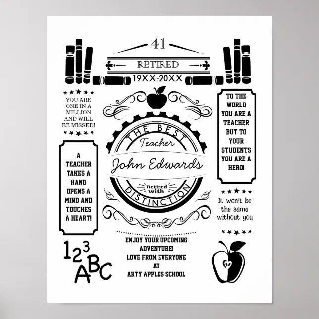 Personalized teacher Retirement Poster apple | Zazzle