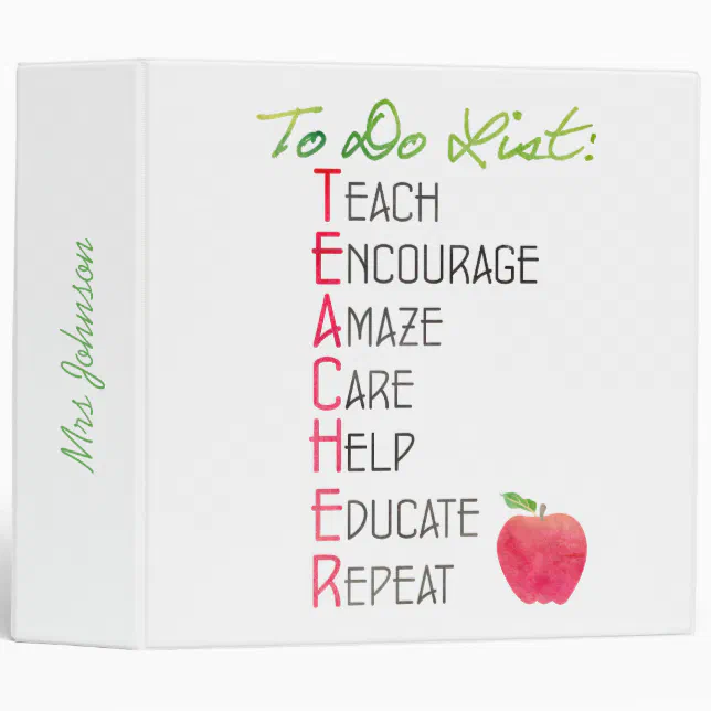 Personalized Teacher To Do List Lesson Plan 3 Ring Binder | Zazzle