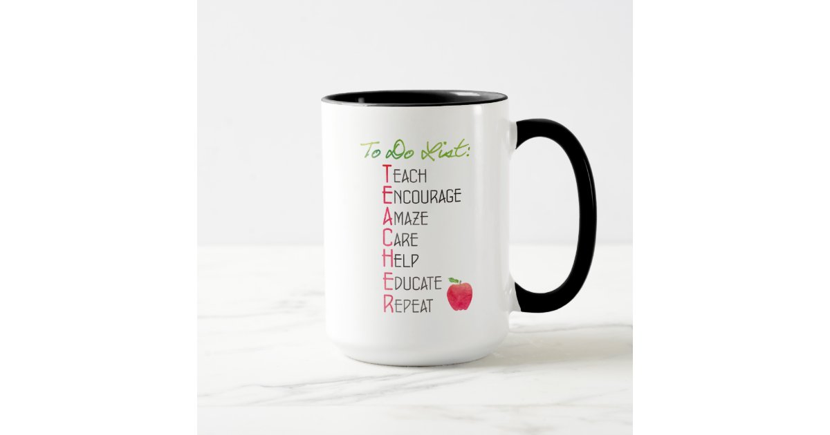 Personalized Teacher To Do List Watercolor Apple Mug | Zazzle